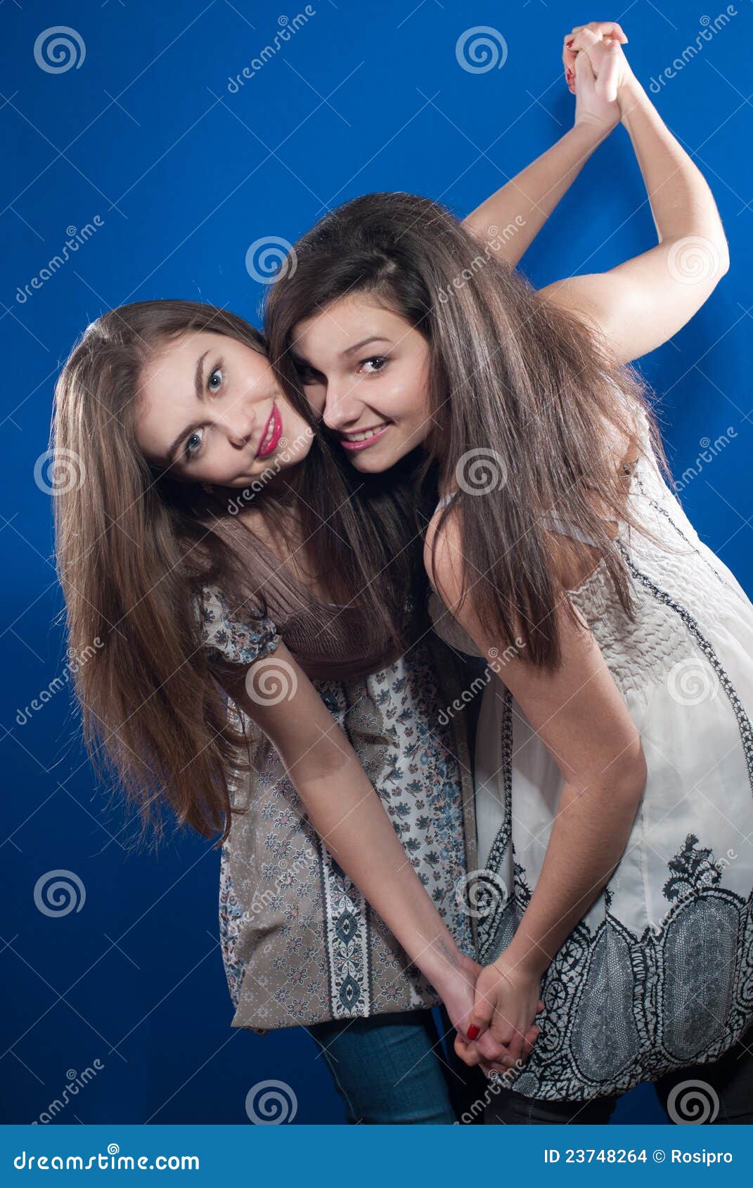 Two Beautiful Young Women Friends Dancing Together Stock Photo - Image ...