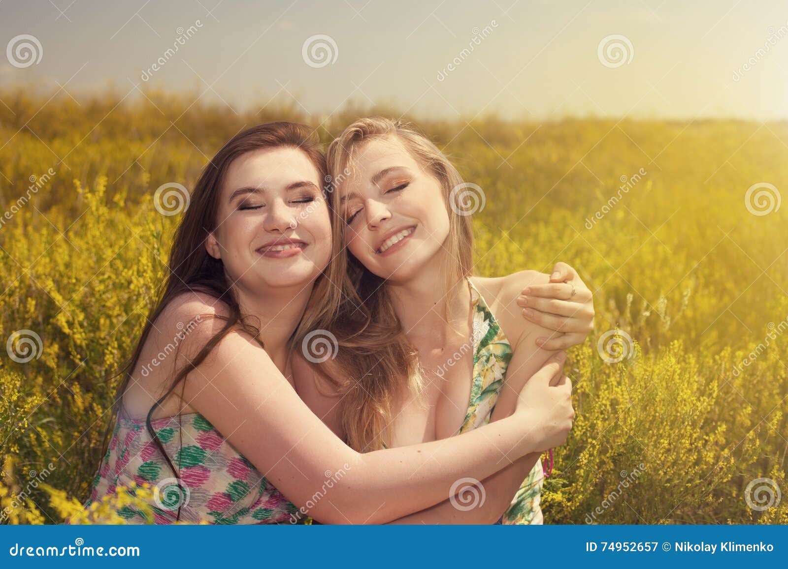 Two Beautiful Young Women Having Fun in the Nature Stock Image - Image ...