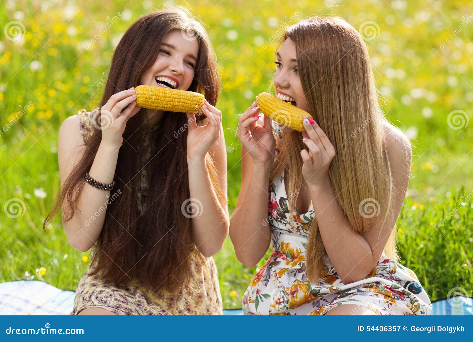 Two Beautiful Young Women on a Picnic Stock Image - Image of healthy ...