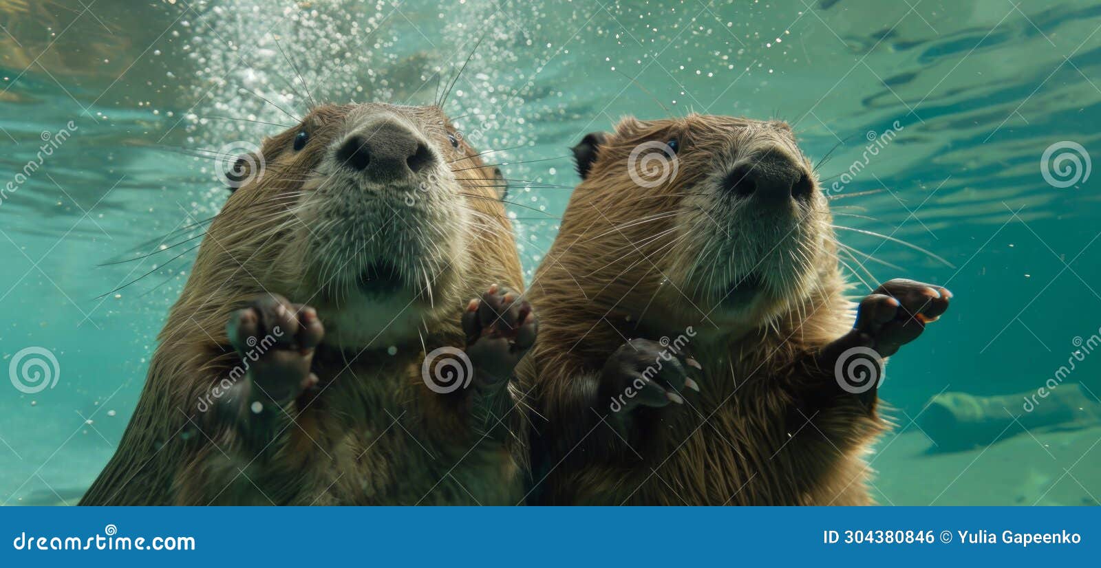 Two Beavers with One Looking Up Underwater Stock Photo - Image of ...