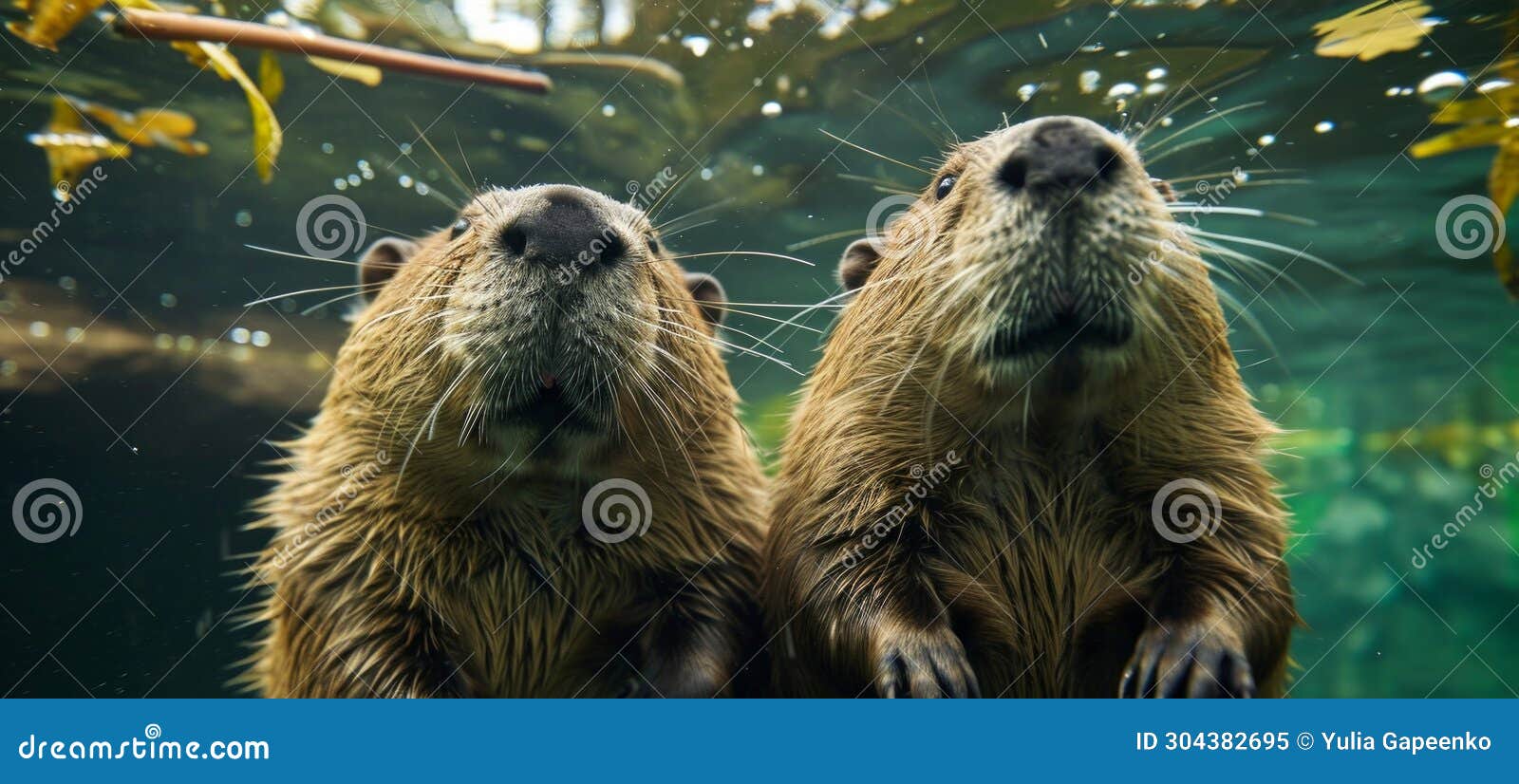 Two Beavers with One Looking Up Underwater Stock Image - Image of grass ...