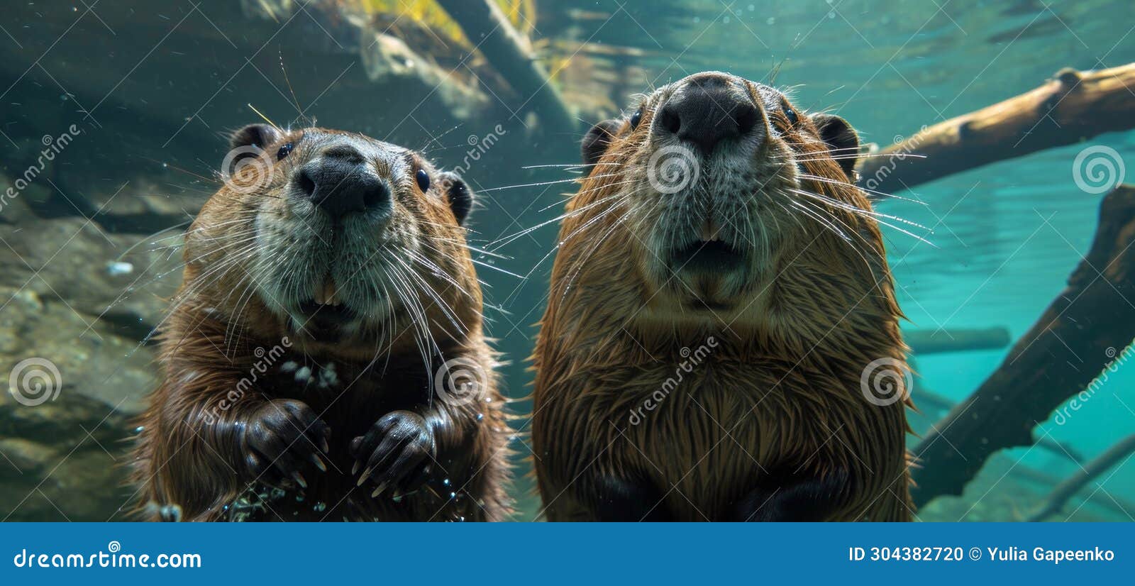 Two Beavers with One Looking Up Underwater Stock Photo - Image of brown ...