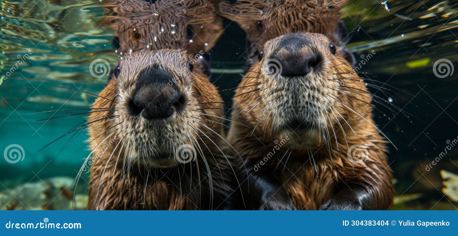 Two Beavers with One Looking Up Underwater Stock Photo - Image of ...