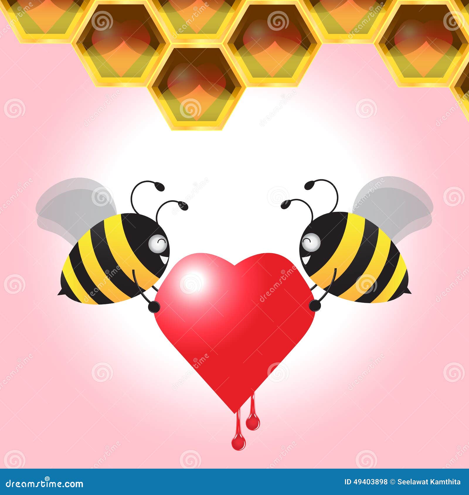 Two Bee Carrying Heart Back To the Honeycomb. Vector Illustration Stock ...