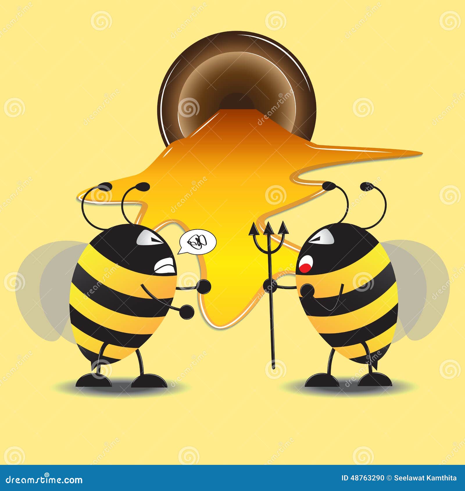 Two Bee Fight for Honey. Vector Illustration Stock Vector ...
