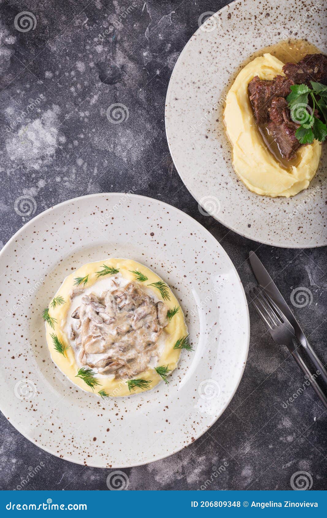 Two Beef Courses with Mashed Potatoes with the Second Course. Beef ...