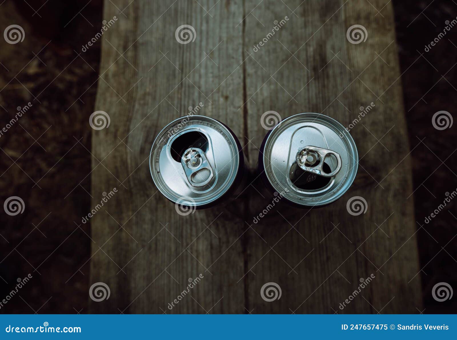 Two Beer Cans Side by Side. on a Wooden Board. Stock Image - Image of ...