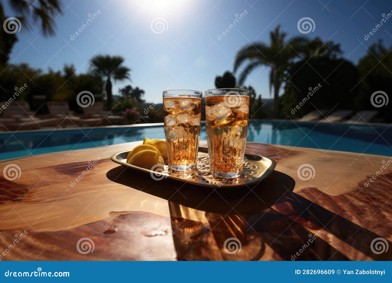 Two Beer Glasses Arranged on a Floating Tray in a Swimming Pool ...