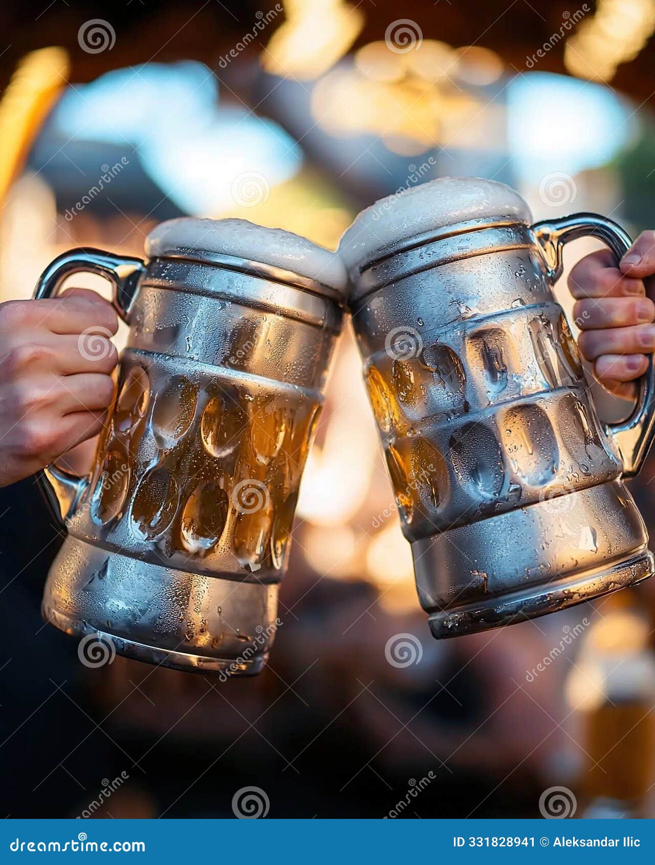 Two Beer Mugs in Hands Cheering at the Oktoberfest in Germany ...