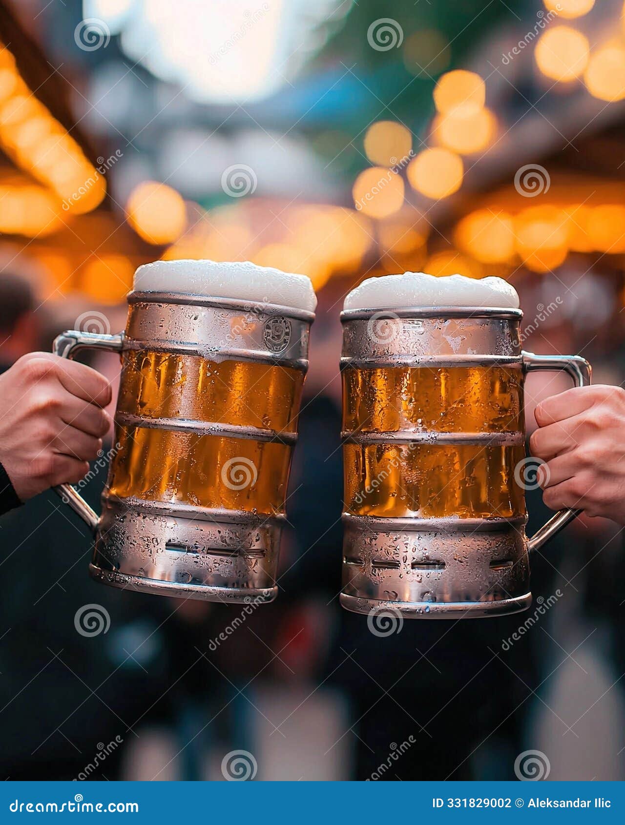 Two Beer Mugs in Hands Cheering at the Oktoberfest in Germany ...