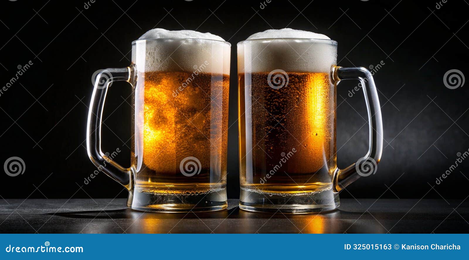 Two Beer Mugs Toasting Empty Black Background Creative AI Stock ...