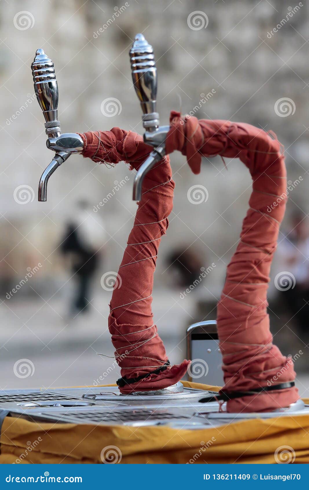 Two Beer Taps of an Outdoor Bar Stock Image - Image of couple, brew ...