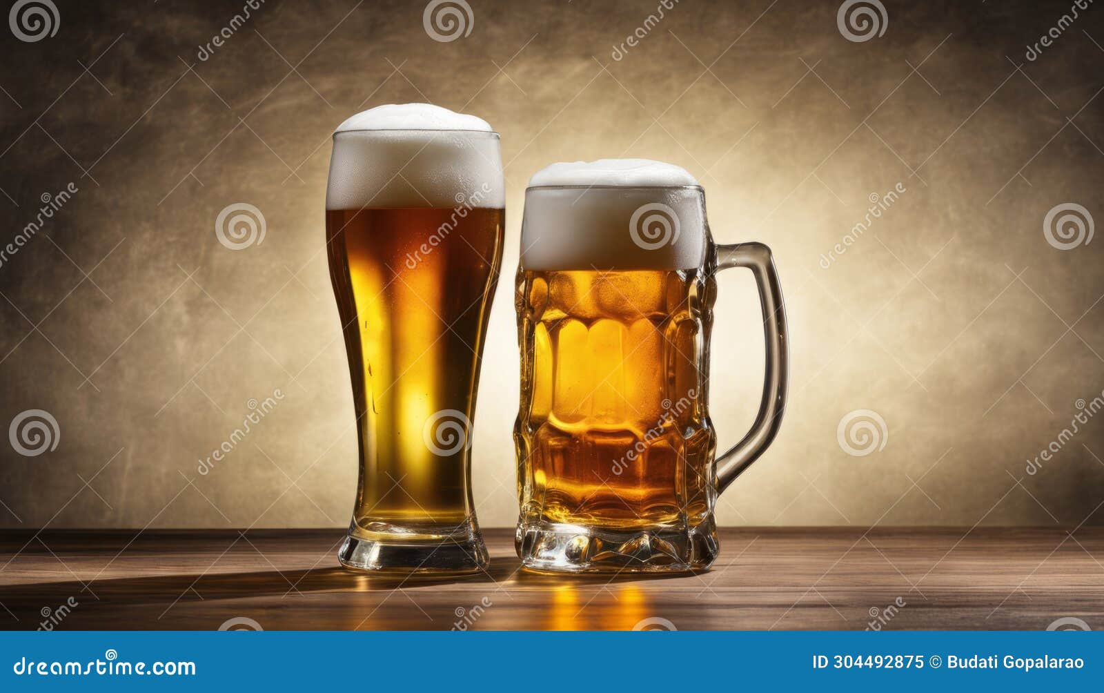 Two Beers in Glasses on a Wooden Table Stock Illustration ...