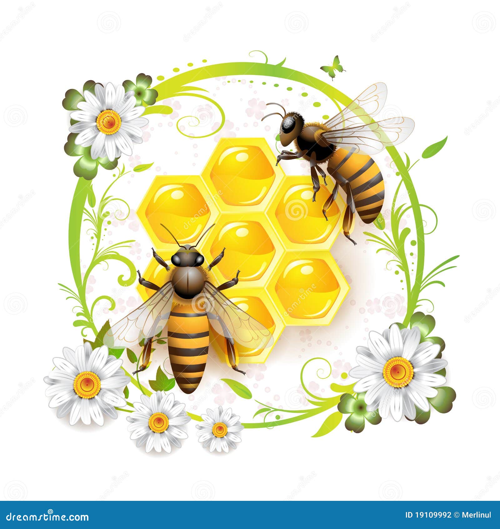 Two Bees And Honeycombs Stock Vector Illustration Of Animated 19109992