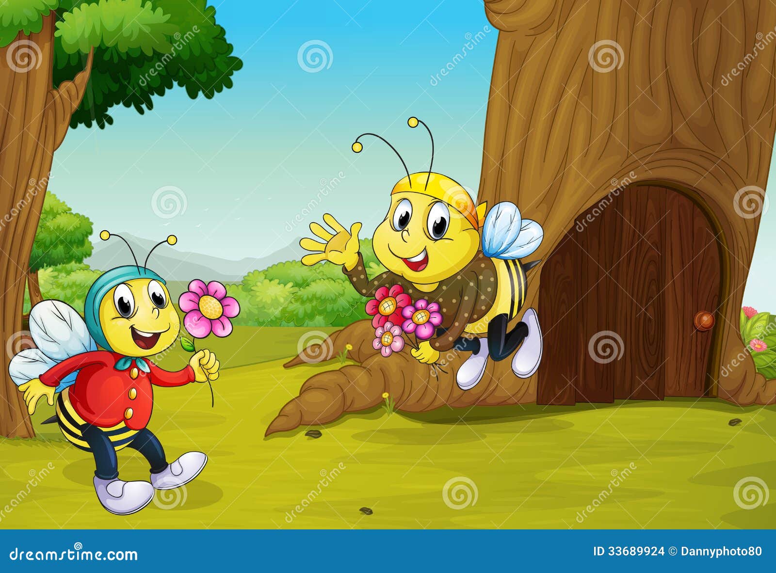The Two Bees Near a Treehouse Stock Vector - Illustration of colorful ...