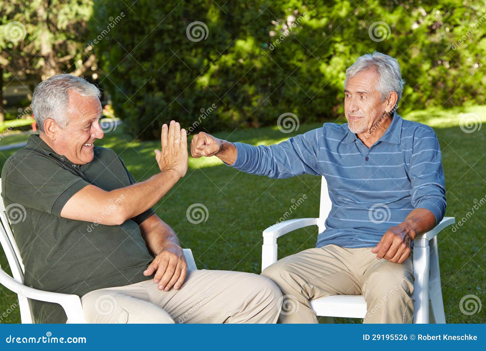 Two Befriended Senior Men Greeting Stock Photo - Image of leisure ...