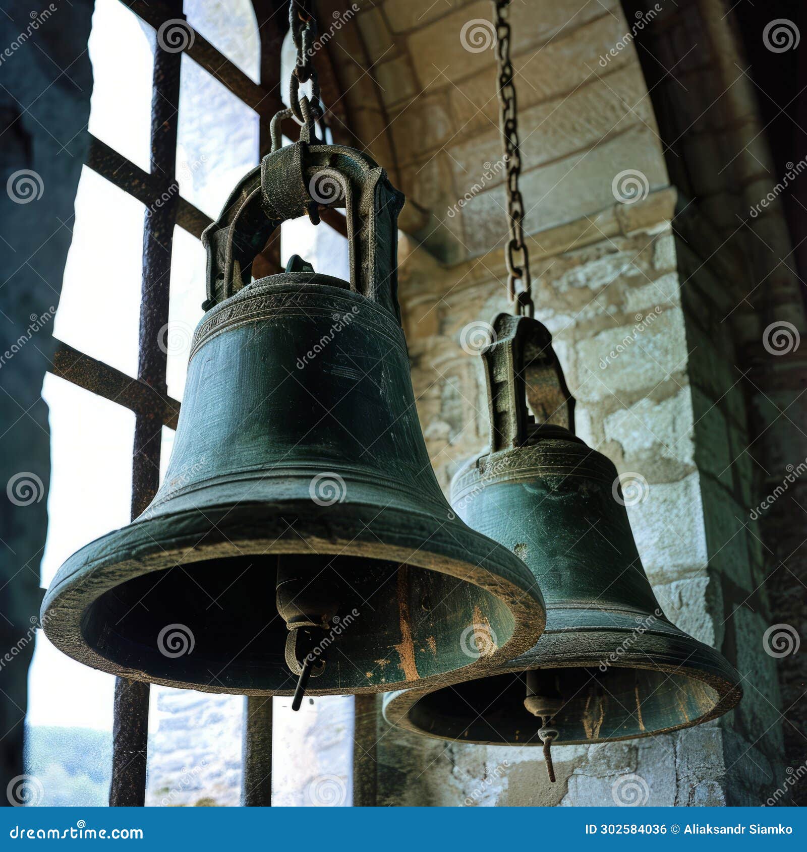 Two bells from a chain stock photo. Image of brass, tradition - 302584036