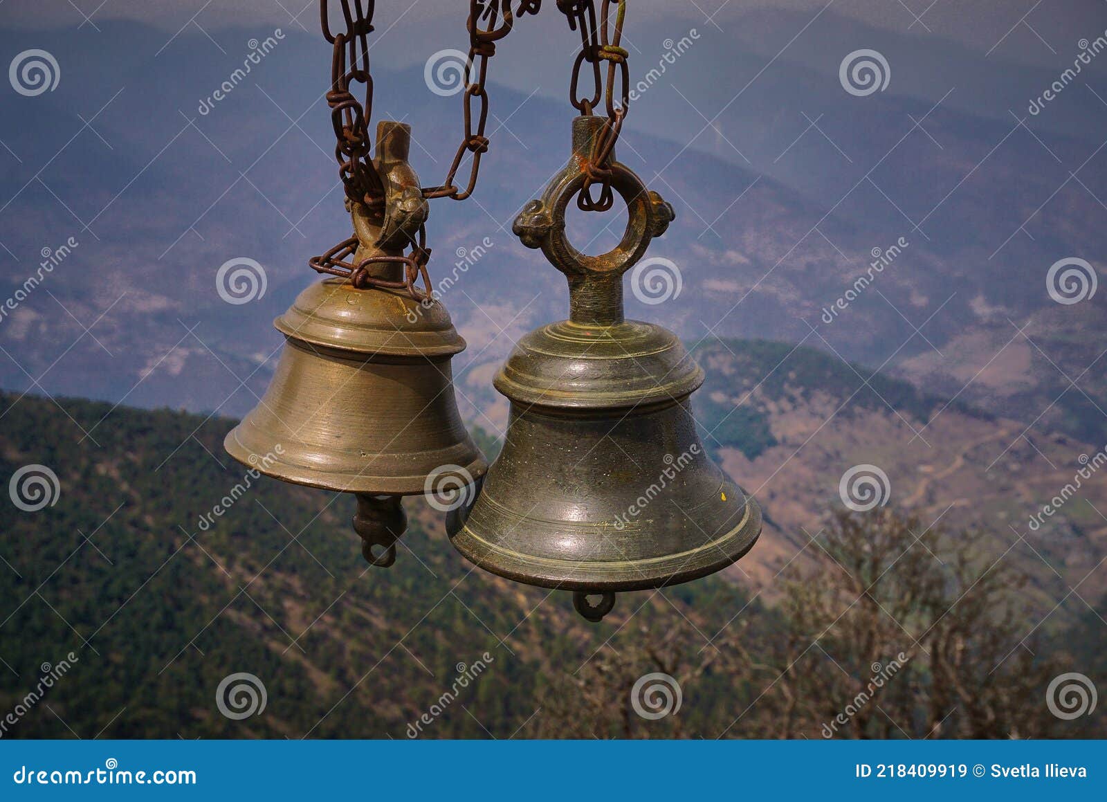 Two Hindu Bells in the Himalayas Stock Image - Image of belief ...