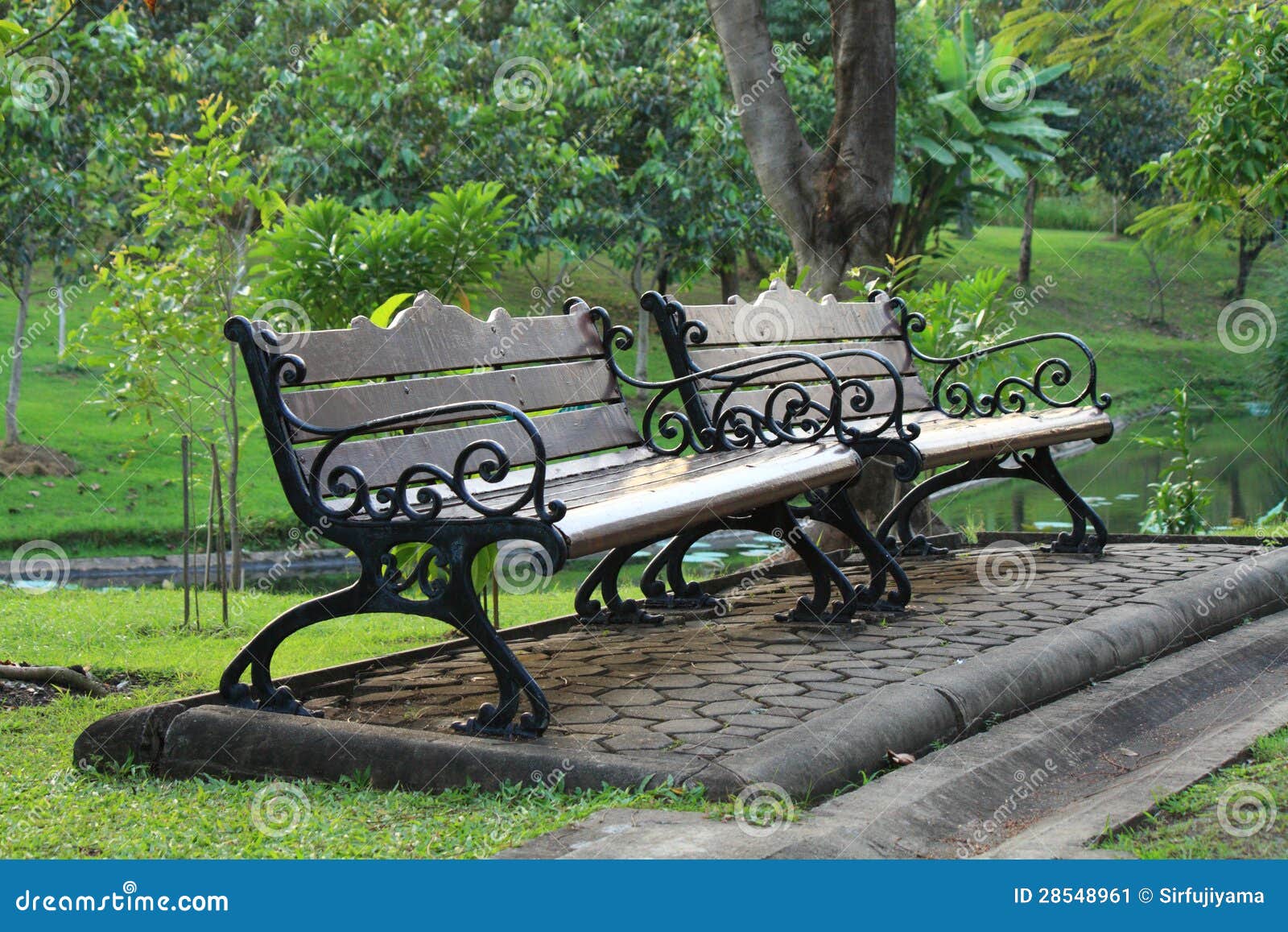 Two bench in the park stock image. Image of landscape - 28548961