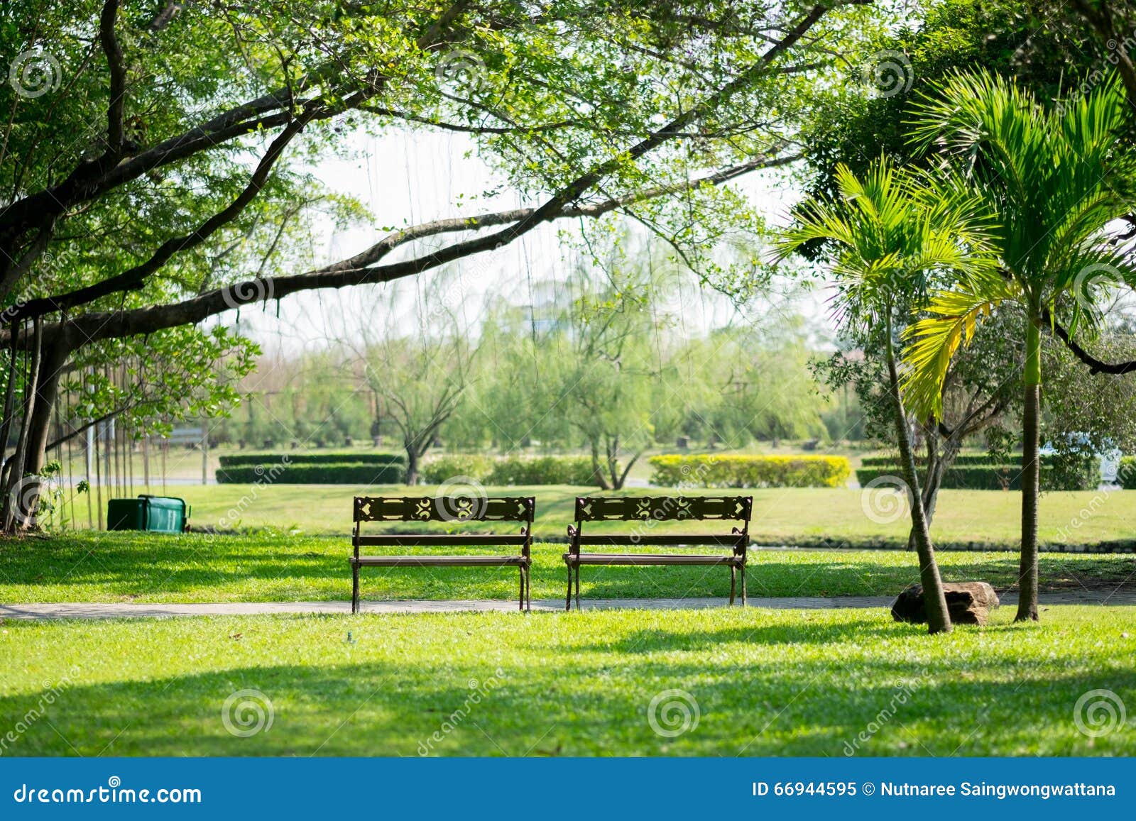 Two bench in public garden stock image. Image of wallpaper - 66944595