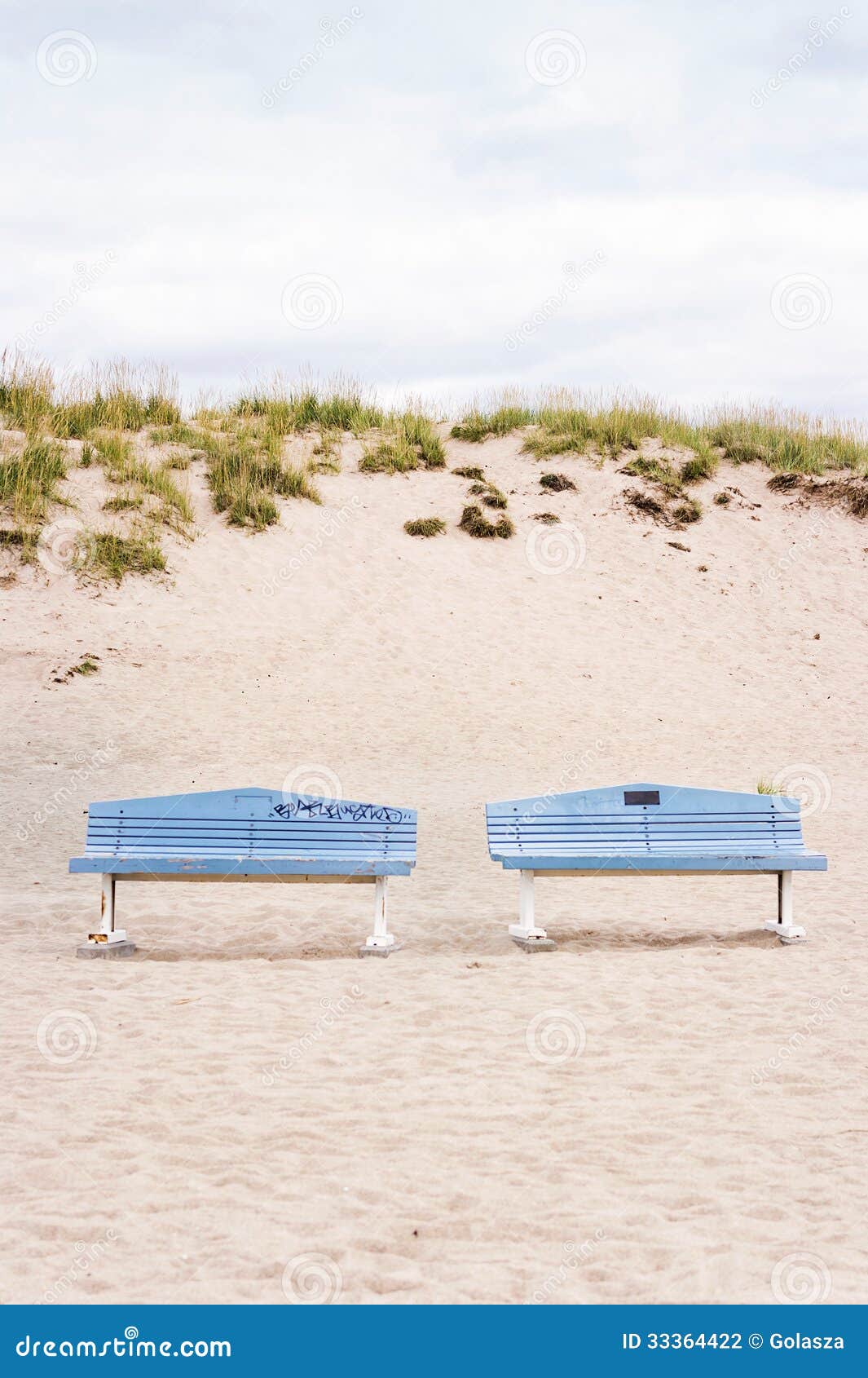 Two benches on the beach stock photo. Image of landscape - 33364422