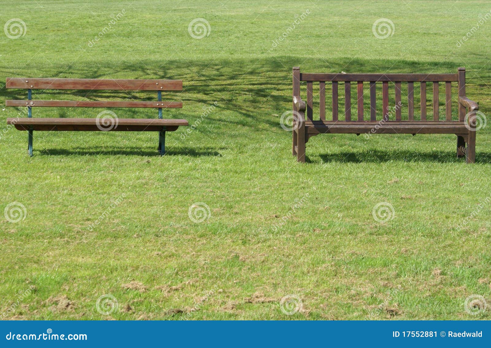 Two benches on the lawn stock image. Image of object - 17552881