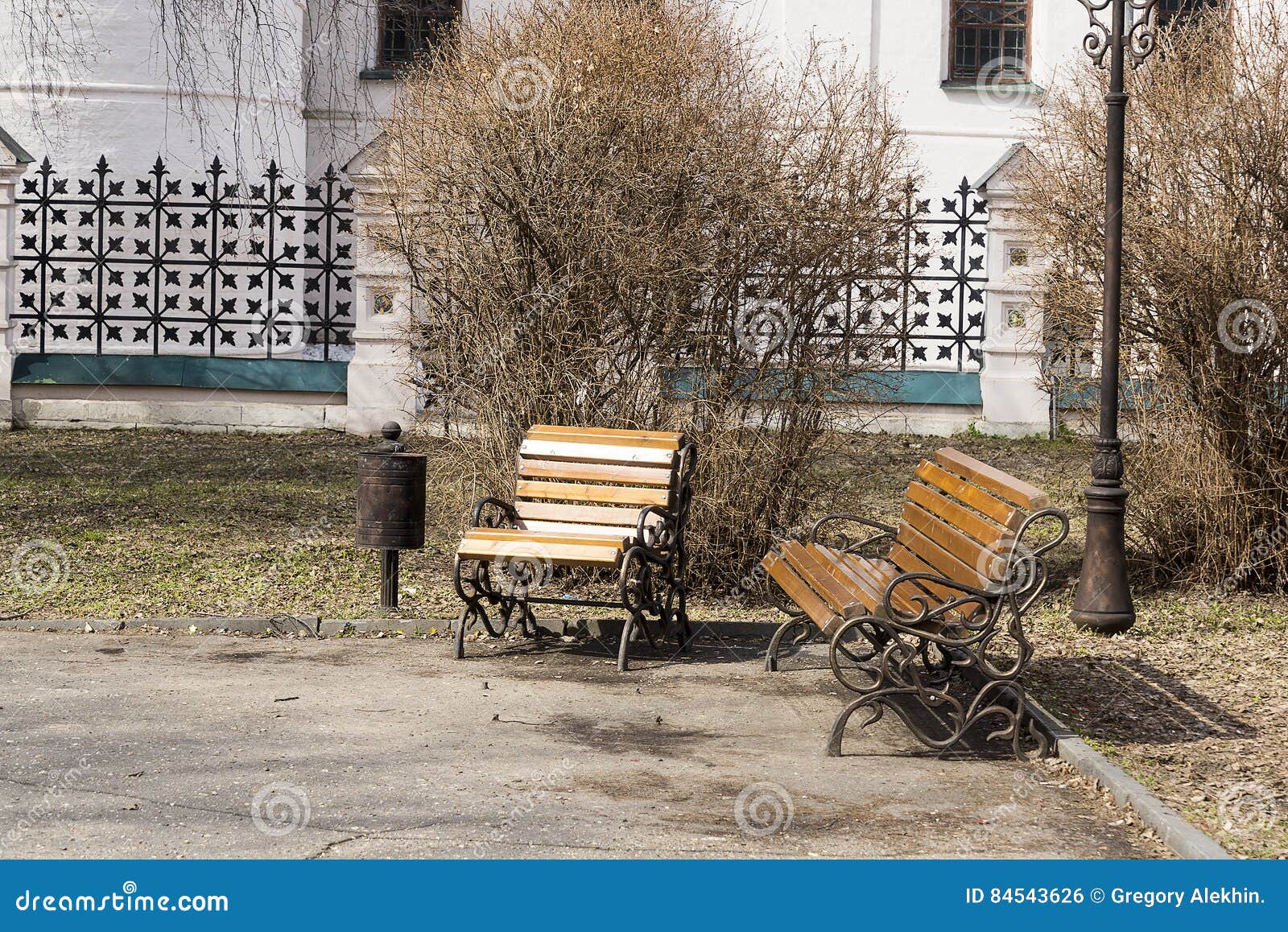 Two benches. stock photo. Image of twigs, wood, lawn - 84543626