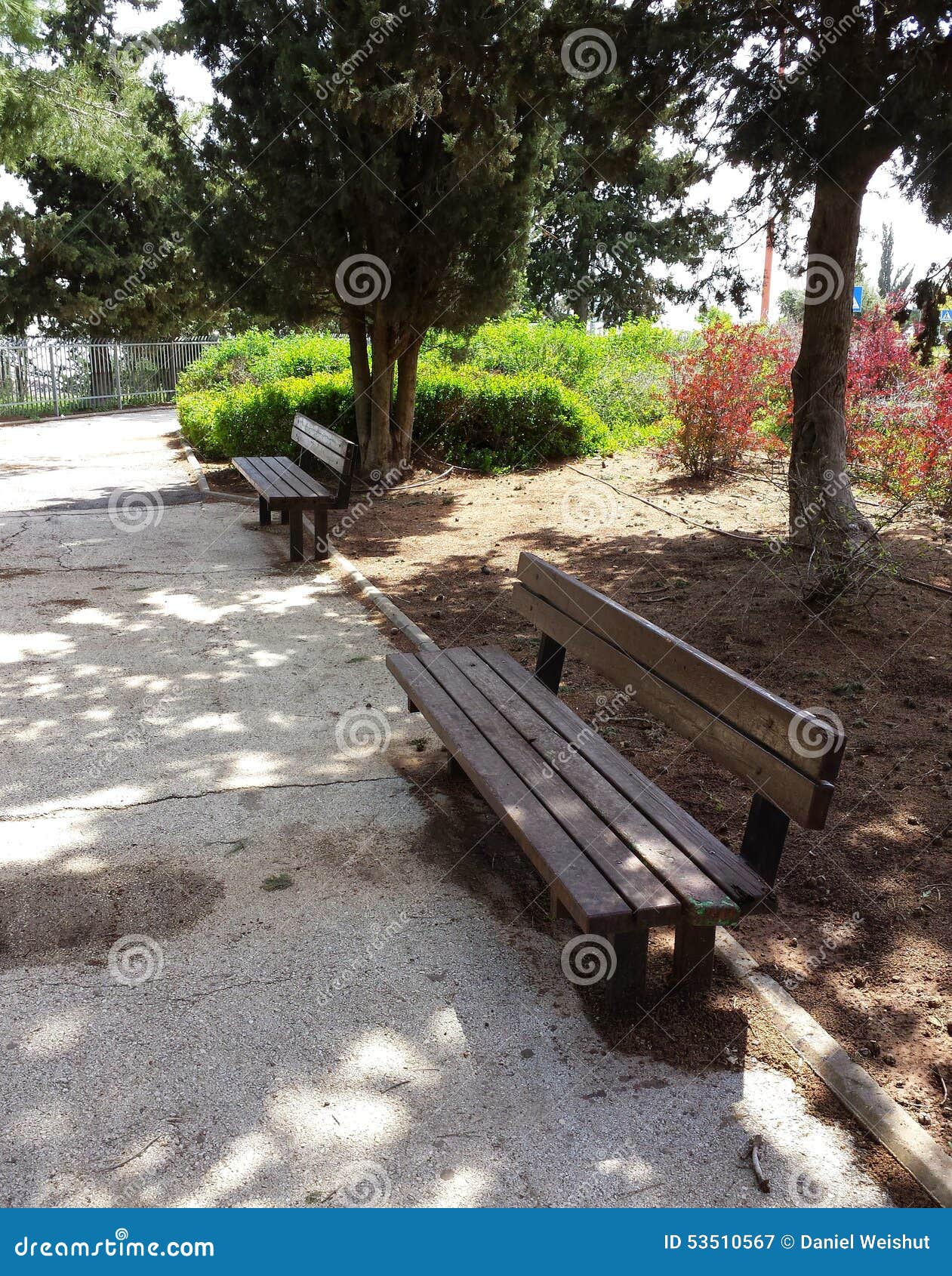 Two benches in a park stock image. Image of background - 53510567