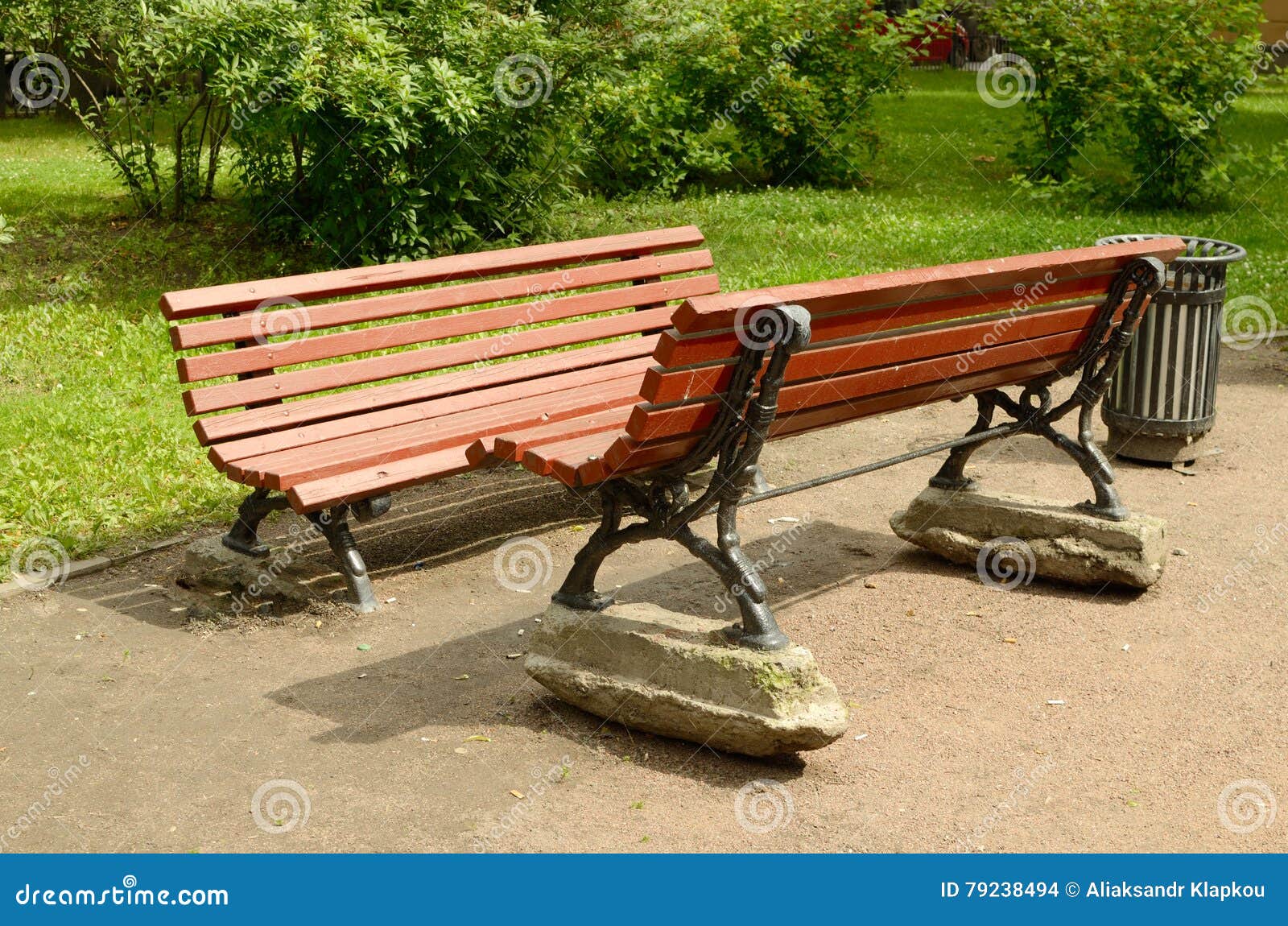 Two benches on the street. stock photo. Image of gravel - 79238494