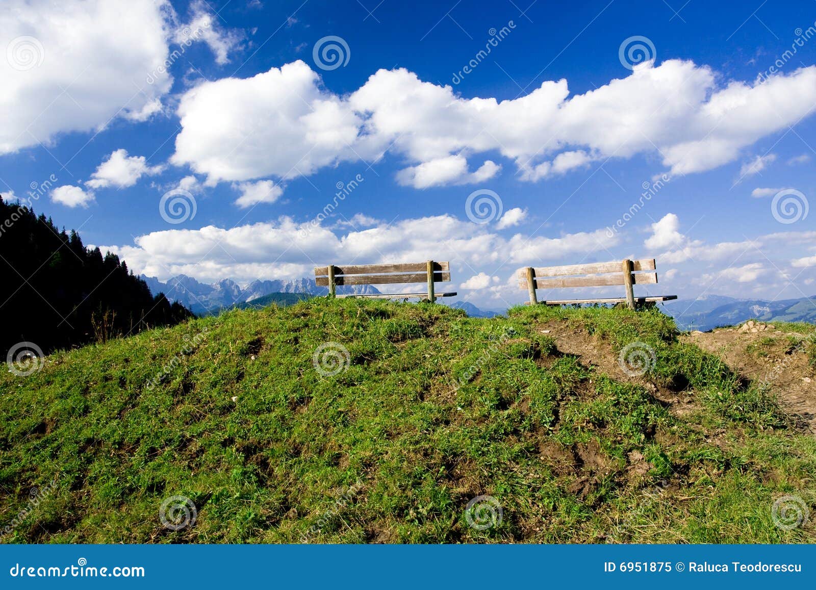 Two Benches on Top of a Hill Stock Image - Image of nature, earth: 6951875