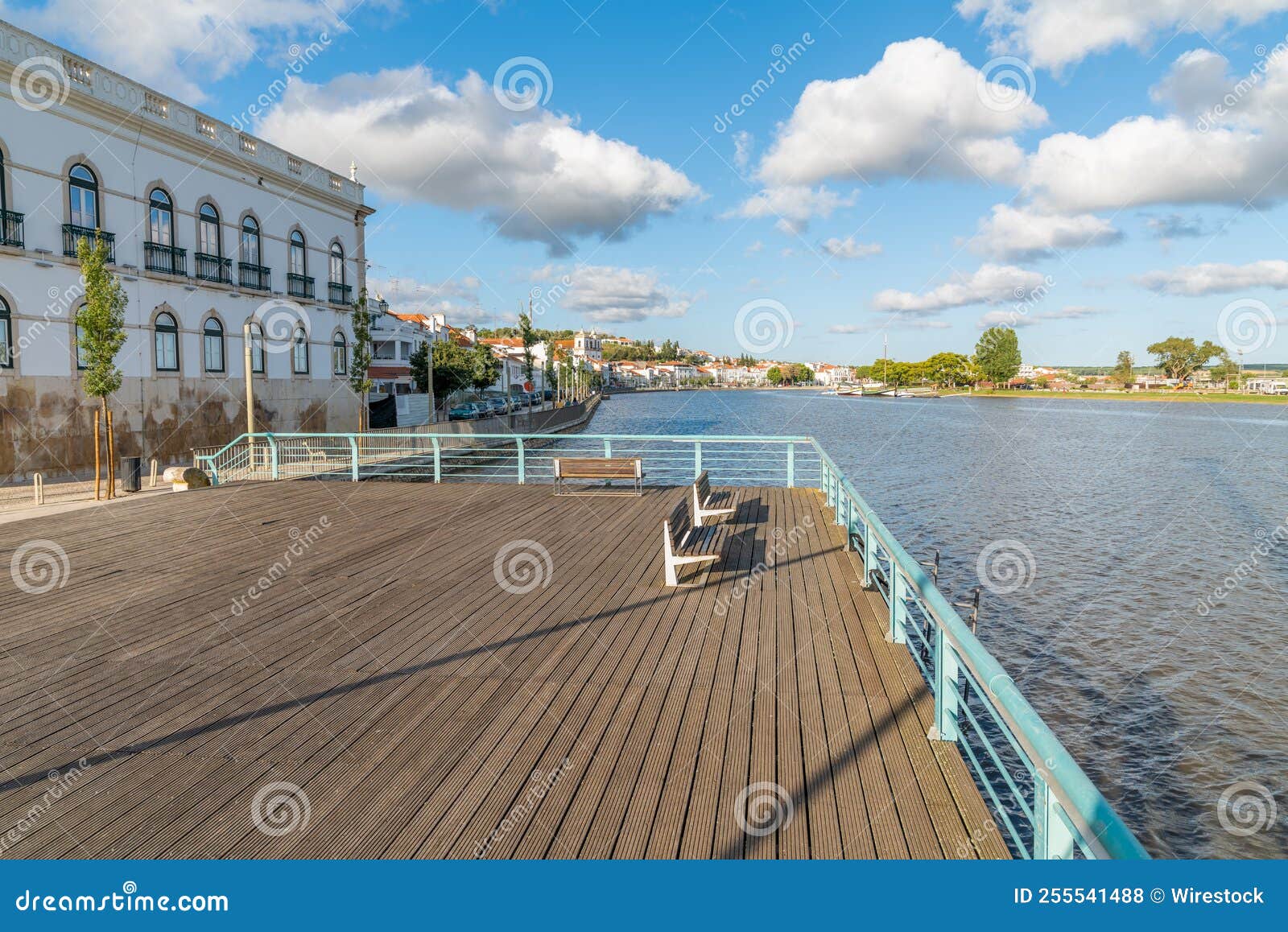 Benches on a Wooden Pier Over the River Stock Photo - Image of river ...