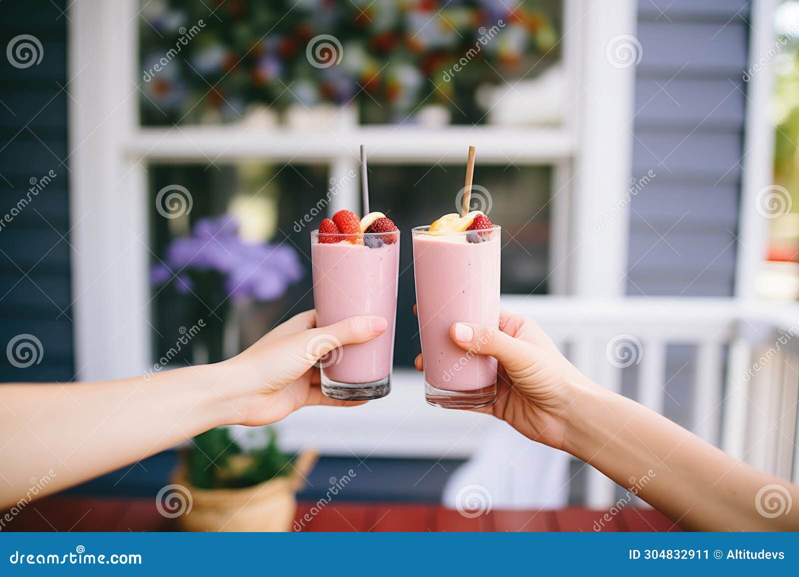 Two Berry Smoothies Clinking in a Cheers at a Summer Gathering Stock ...