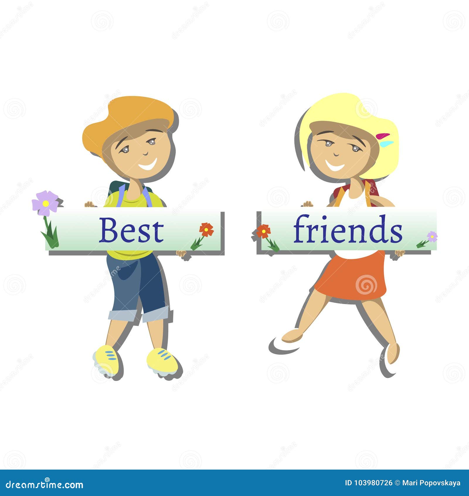 Two Best Friends with Text. Stock Vector - Illustration of girl ...