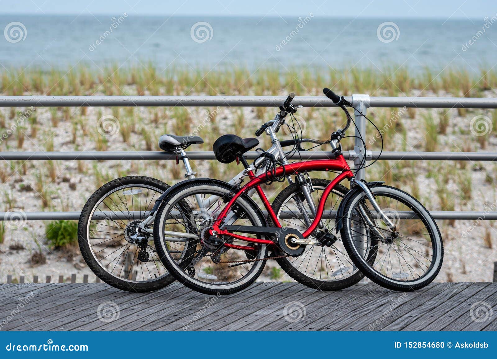 Two Bicycles Parked on Atlantic City Beach Boardwalk Stock Photo ...