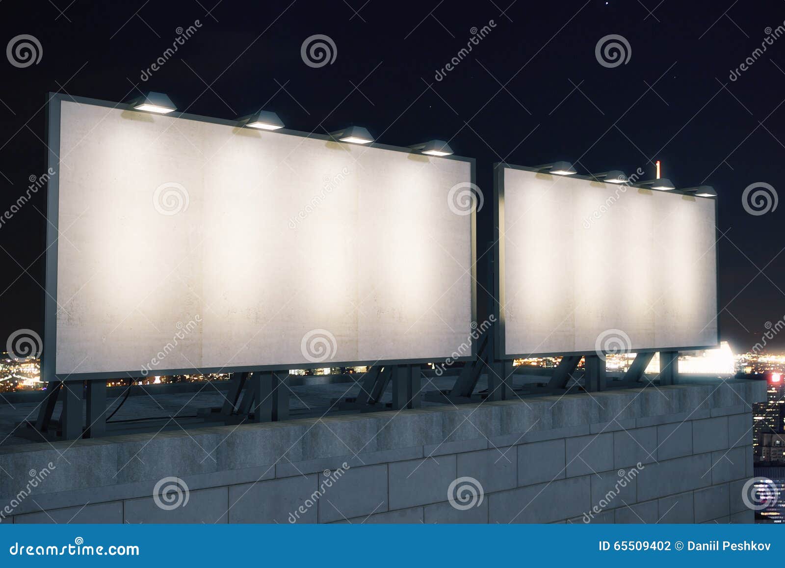 Two Big Empty Billboard on the Background of the City at Night, Stock ...