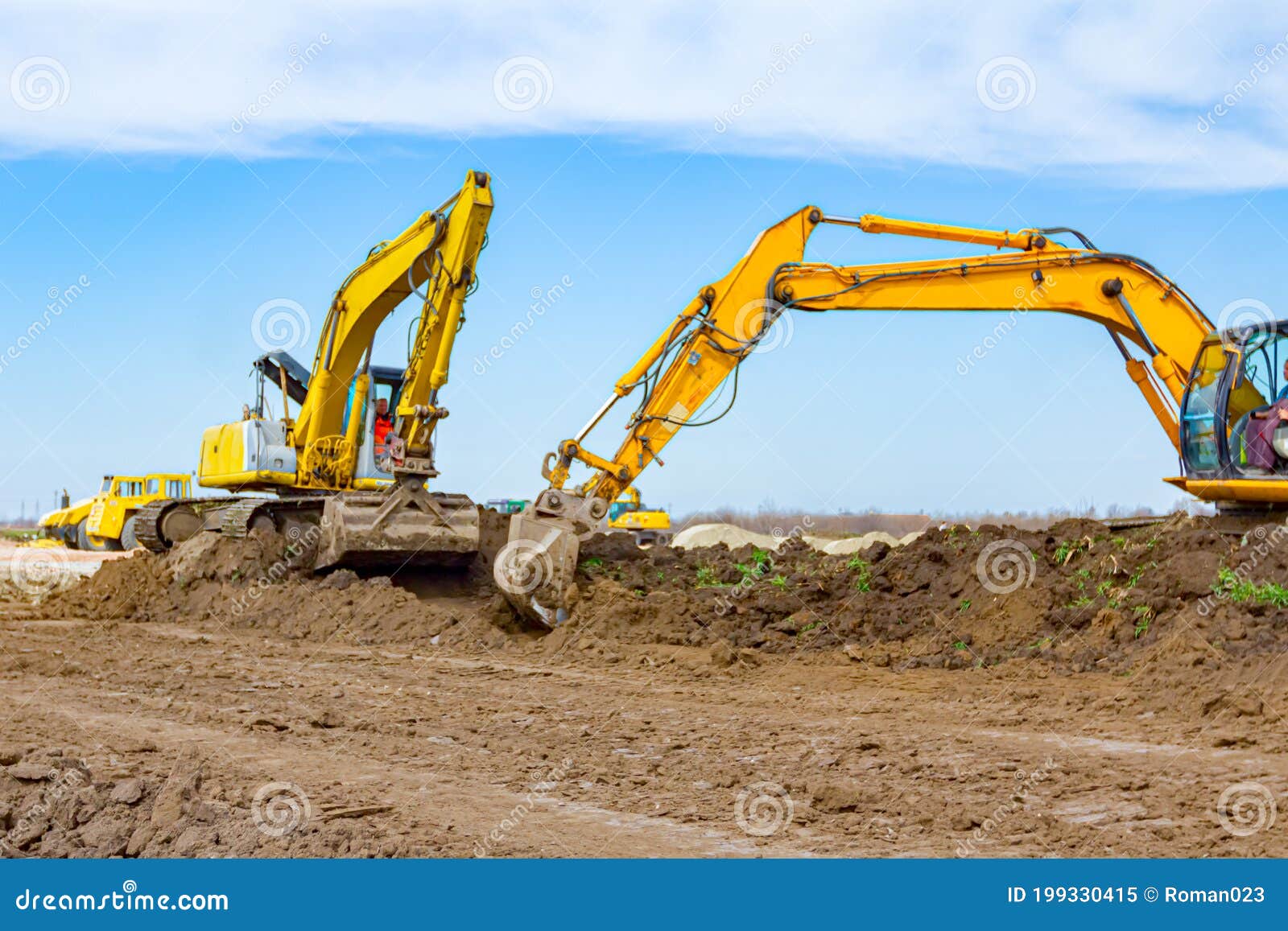 Two Big Excavators are Leveling Ground on Building Site Stock Image ...
