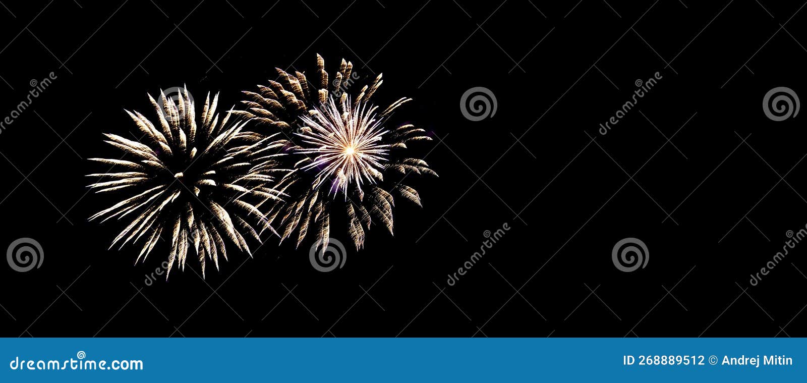 Two Big Fireworks and One Small Fireworks in the Night Sky. Stock Photo ...
