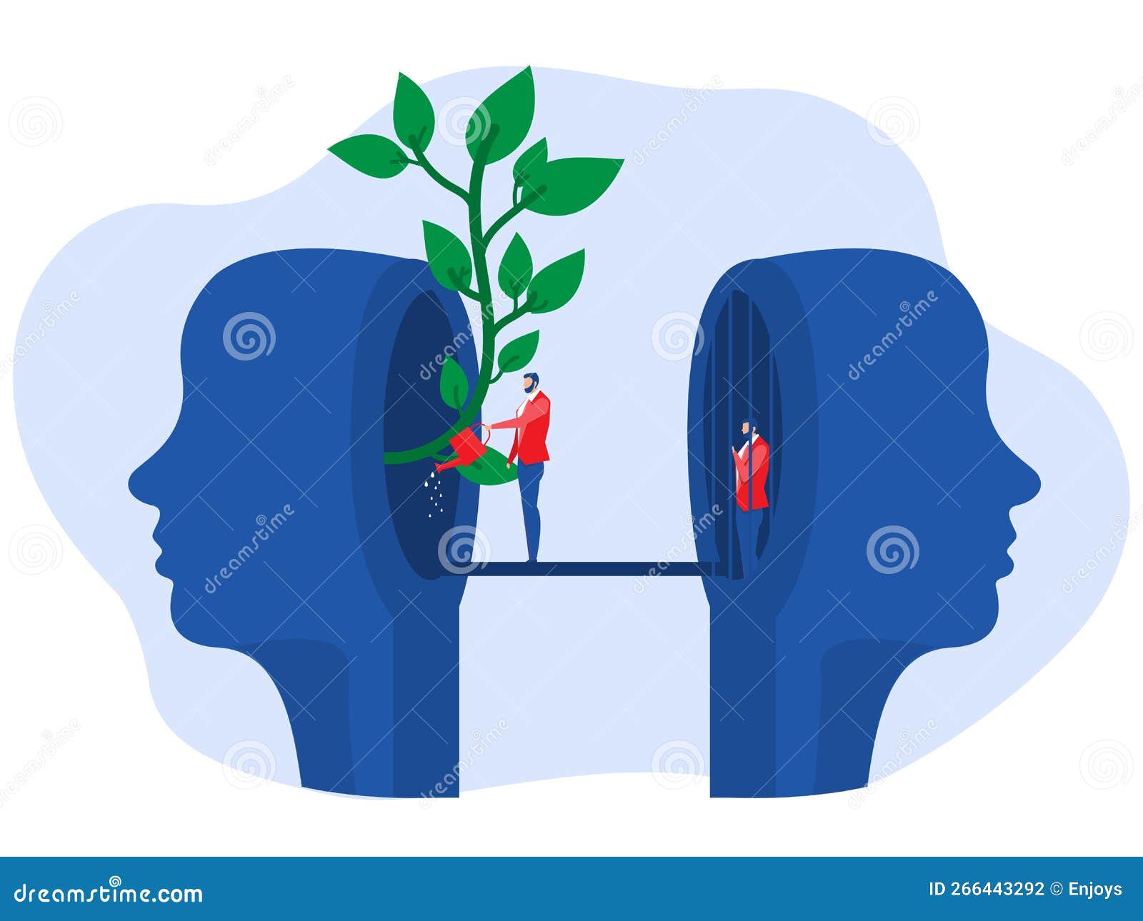 Two Big Head Human Think Growth Mindset Different Fixed Mindset Stock ...