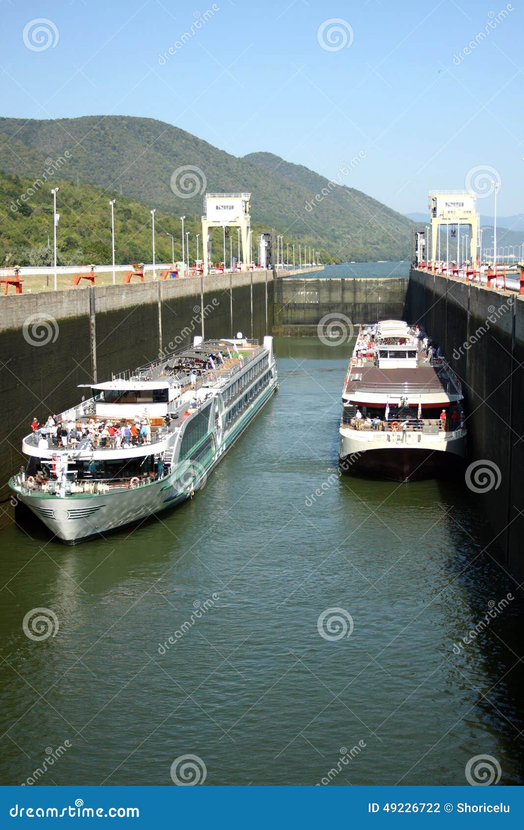 Two big ships in locks stock photo. Image of cruises - 49226722
