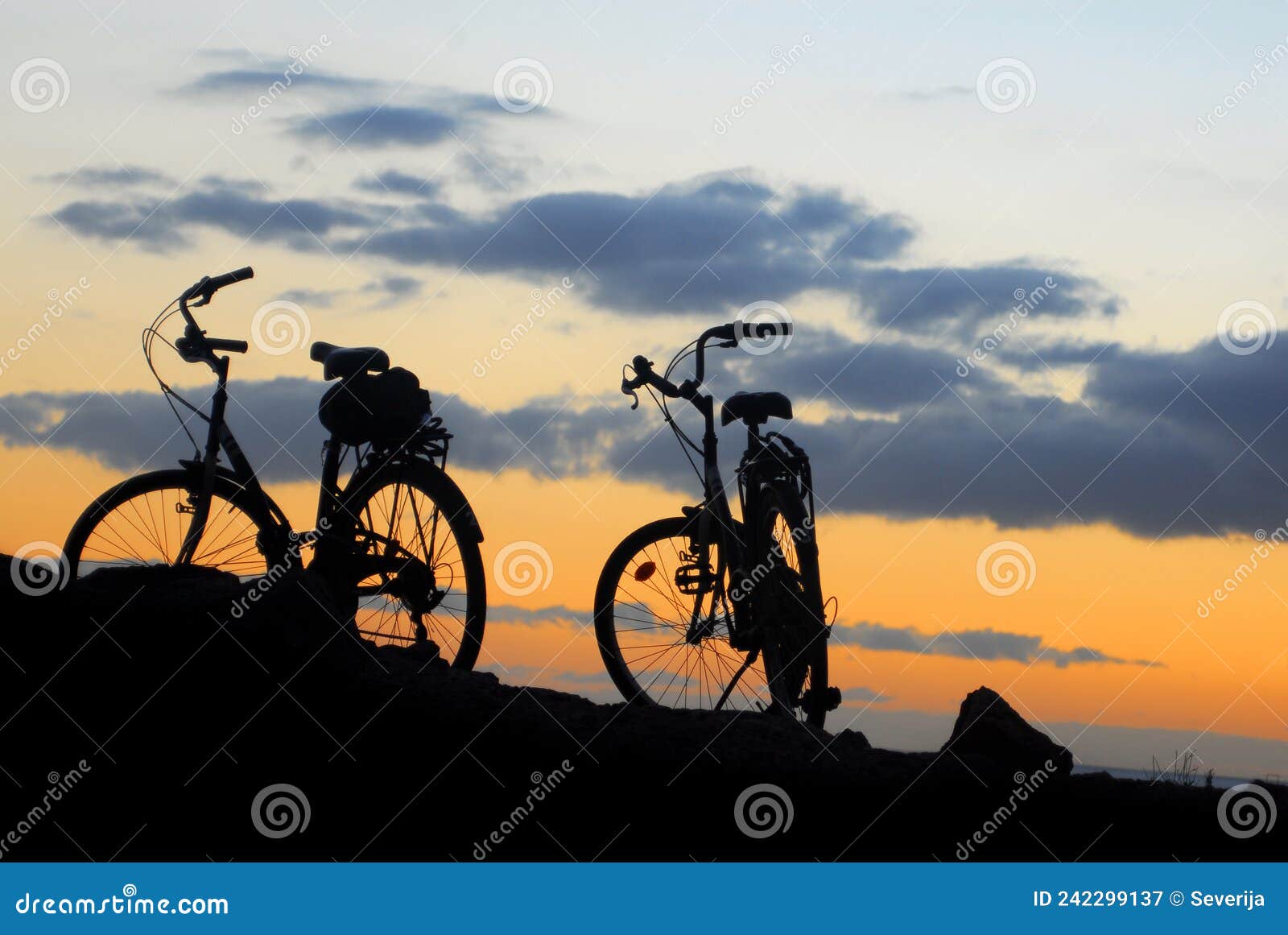 Two Bikes Mountain Sunset Landscape Stock Image - Image of outdoors ...