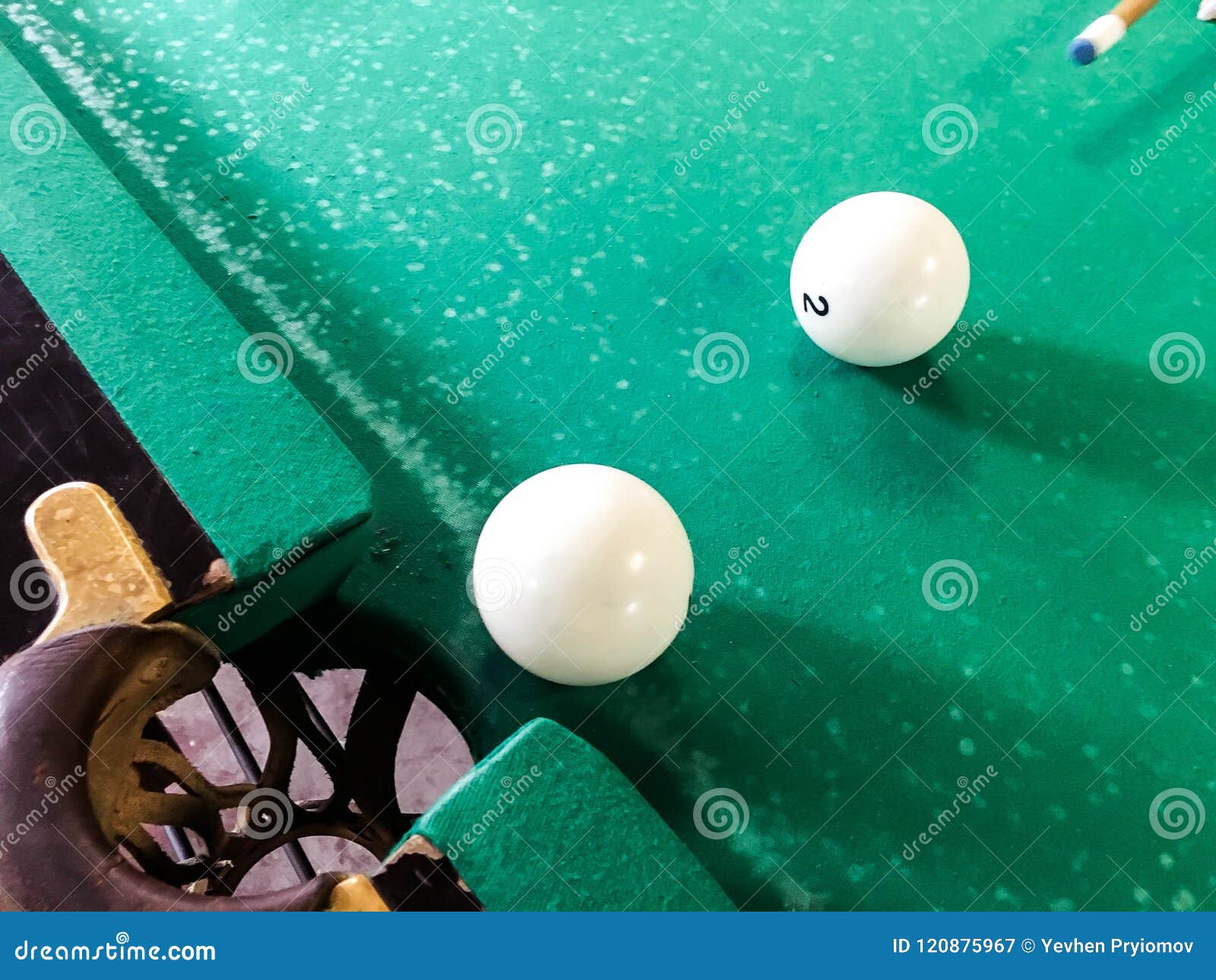 Two Billiard Balls on the Table Green in Cafe Stock Image - Image of ...