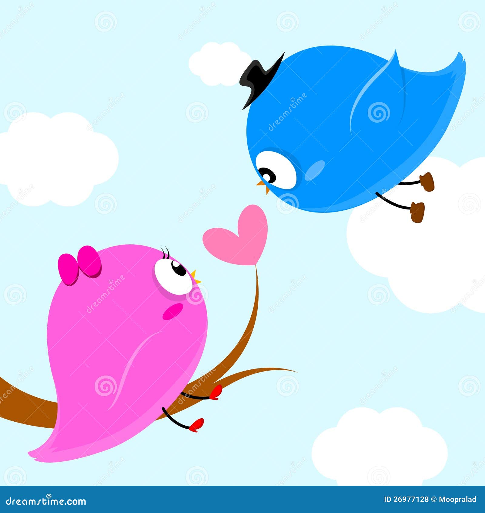 Two Birds on Branch with Heart Leaf so Sweet Stock Vector ...