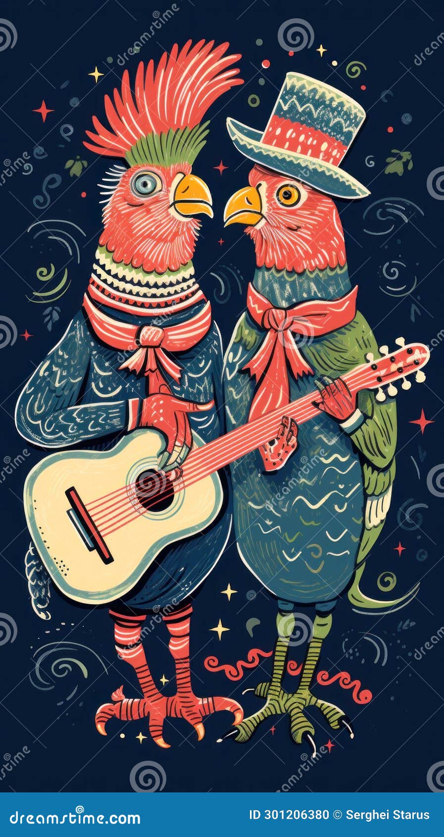 Two Birds Playing Guitar and Singing, AI Stock Photo - Image of ...