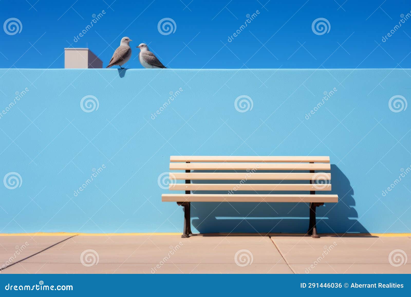 Two Birds Sitting on a Bench in Front of a Blue Wall Stock Illustration ...