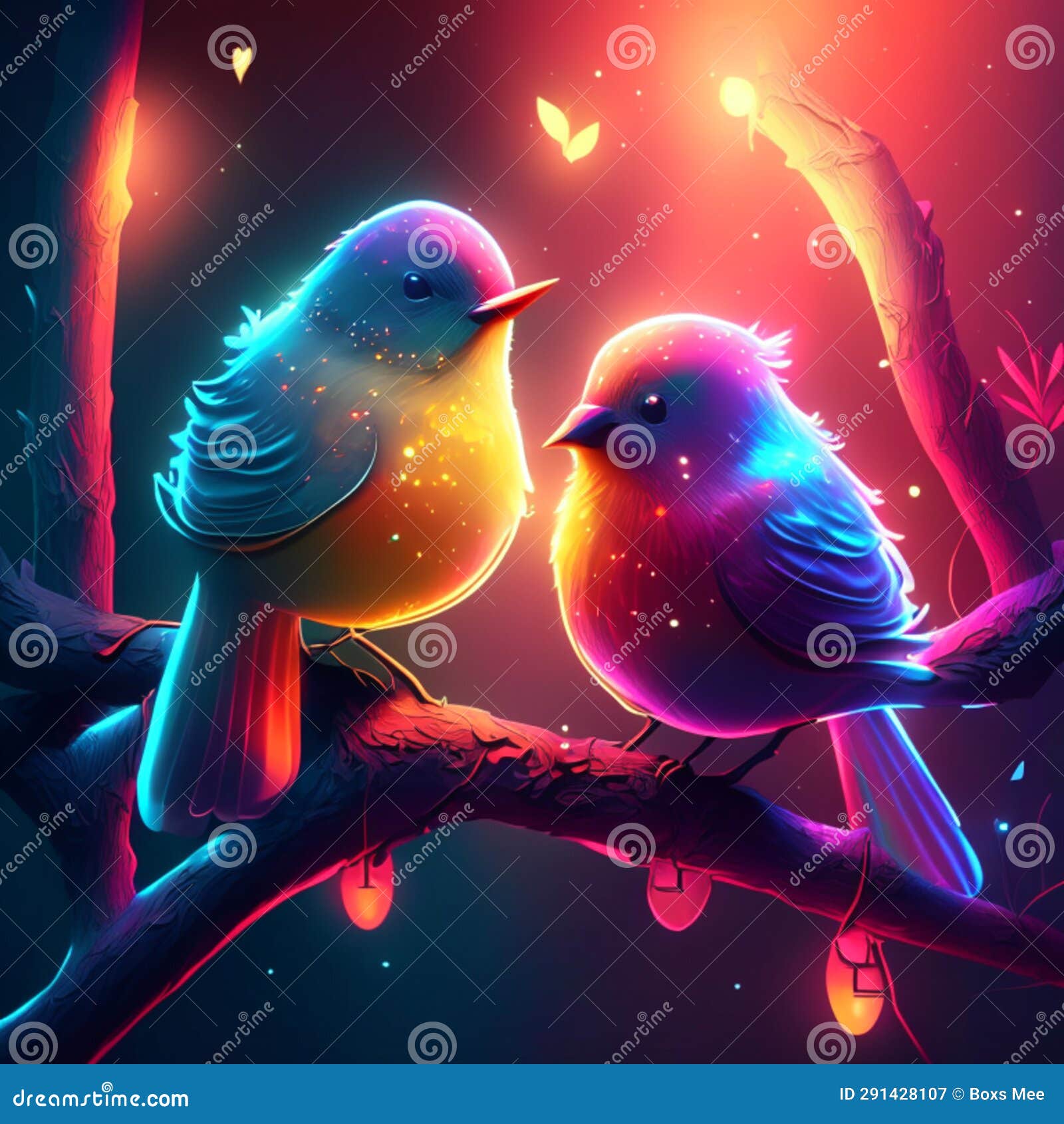 Two Birds Sitting on a Tree Branch in the Rays of Light. AI Generated ...