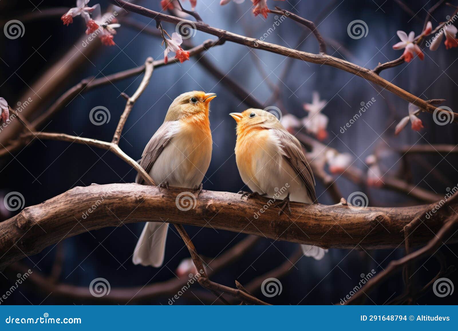 Two Birds Squawking on a Tree Branch Stock Photo - Image of tree, avian ...
