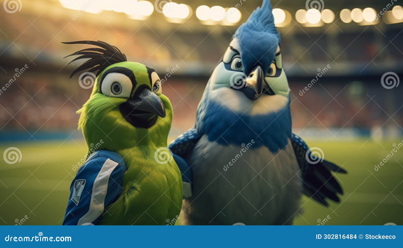 Immersive Pop-culture Mascot Birds on Soccer Field Stock Illustration ...