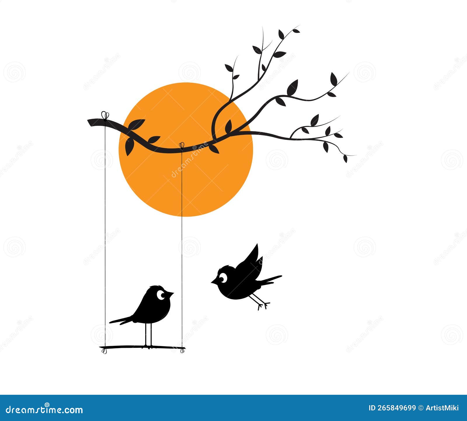 Birds Couple on Swing on Branch on Sunset, Vector Stock Vector ...