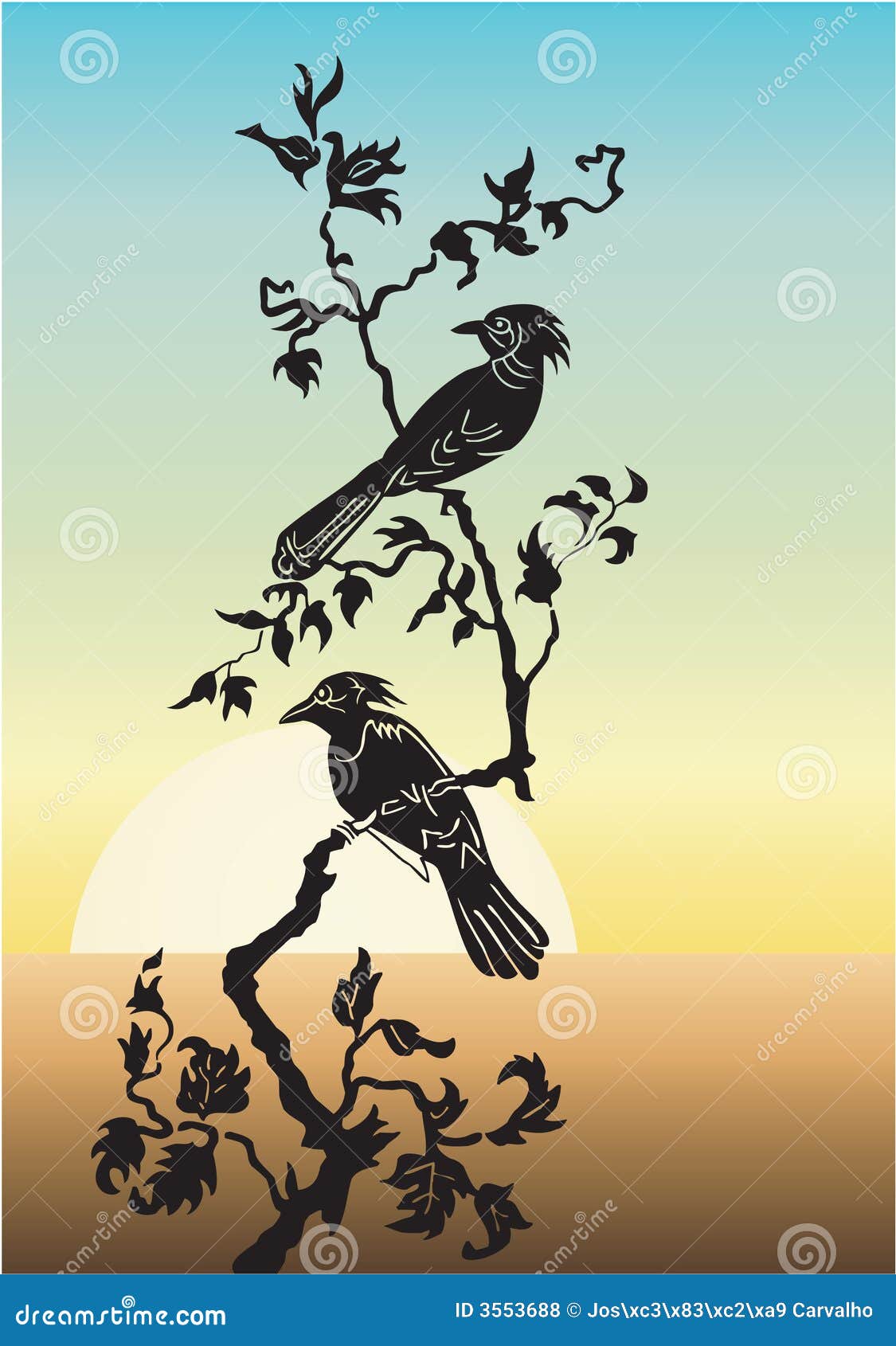 Two birds in the tree stock vector. Illustration of animals - 3553688