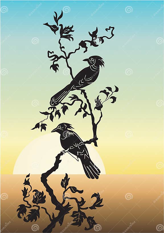 Two birds in the tree stock vector. Illustration of animals - 3553688